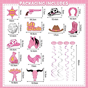 LETRAN 44 Pcs Western Cowgirl Party Decorations Lets Go Girls Hanging Decorations Hot Pink Cowgirl Party Hanging Swirl Supplies for Women Girls Birthday Disco Bachelorette Party Decor