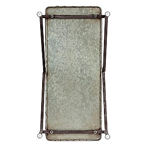 Farmhouse Galvanized Metal Storage Bucket on Stand with Handle, Distressed Silver