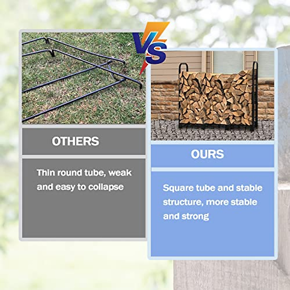 WEASHUME 4ft Outdoor Firewood Rack Holder Heavy Duty Firewood Rack Stand Logs Holder Metal Wood Pile Storage Stacker Organizer for Fireplace Outdoor&Indoor