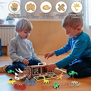 Smadool Dinosaur Toy Truck for Kids, Dinosaur Transport Truck Toy with Sounds Lights Pull Back Car Toys Dinosaur Toys Car for Kids 3-5 with Track Launcher Dinosaur Scene Kids Toys for Boy Girl