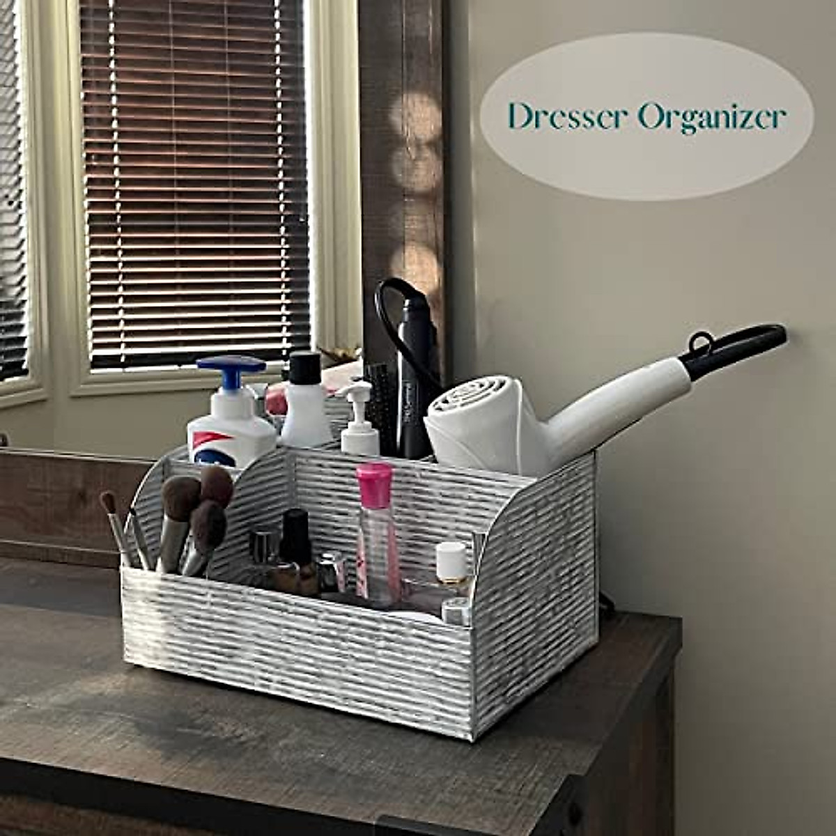 KOTINARA Farmhouse Bathroom Caddy Organizer - White Galvanized Shower Caddy with 6 Compartments - Wall Mount/Countertop Rustic Organizer for Farmhouse Bathroom and Kitchen