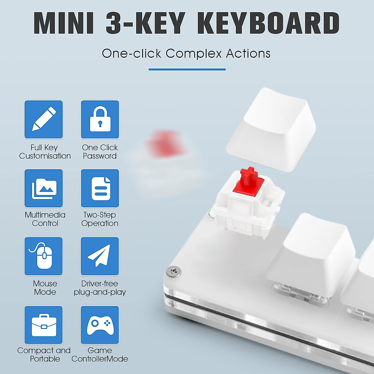 Ecarke USB Mini 3-Key OSU Keypad Hotswap One Handed Mechanical Gaming Keyboard Programming Macro Cherry Switch RGB Backlit Mini USB Keypad for Windows Mac macros or Rhythm Games