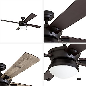 Prominence Home Auletta, 52 Inch Contemporary Indoor Outdoor Ceiling Fan with Light, Pull Chain, Dual Mounting Options, Dual Finish Blades, Reversible Motor - 50345-01 (Matte Black)