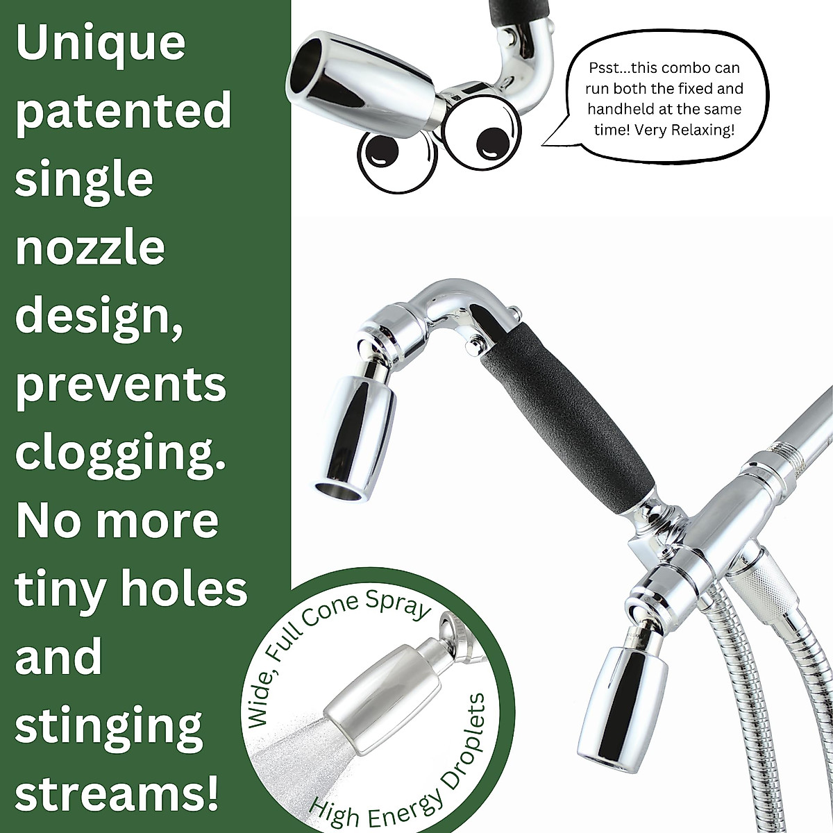 High Sierra Showerheads® All Metal 4-Way Shower Head and Handheld Combo Kit. Features the High Sierra Classic Shower Head & Handheld Shower Head w/Slip-Free Grip - Brushed Nickel