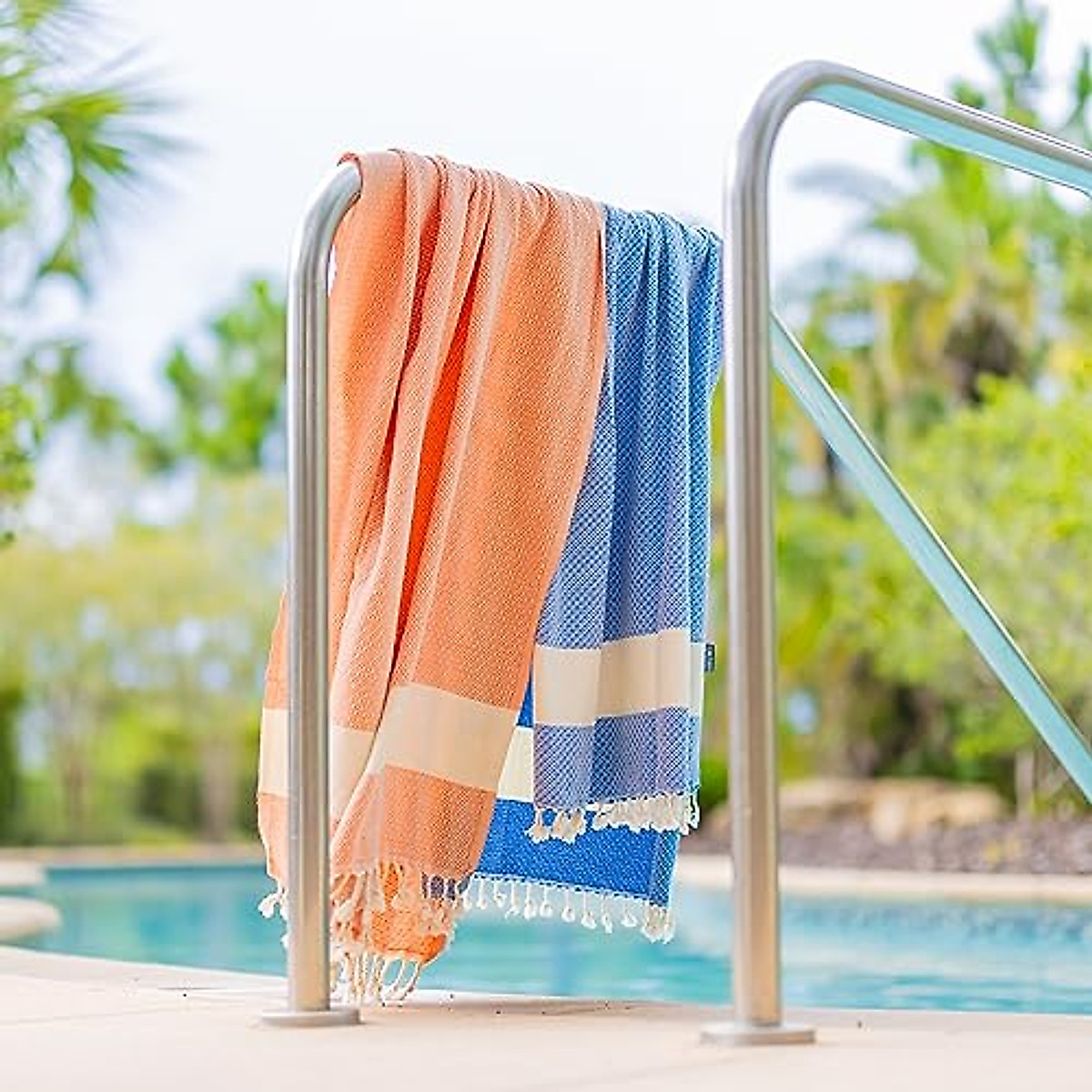 Turkish Beach Towel 100% Cotton Peshtemal Travel Camping Bath Sauna Beach Gym Pool Blanket Gift Quick Dry Sand Free Beach Towel - Blue