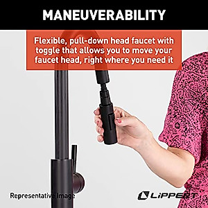 Lippert Components Flow Max Bullet Pull-Down Kitchen Faucet with Toggle Stream/Spray Options, 304-Grade Stainless Steel Construction for Residential Homes or RV Kitchens - 719333