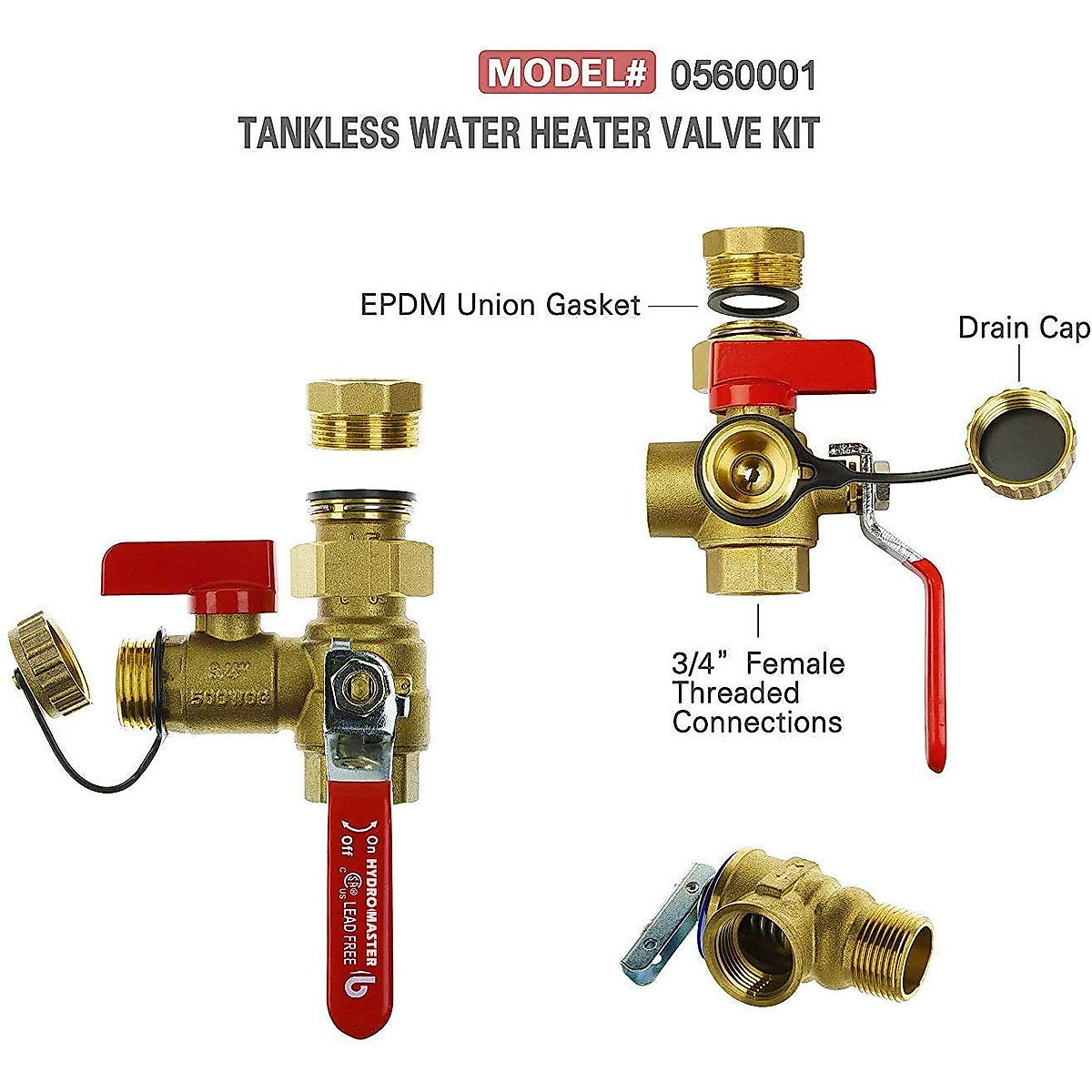 HYDRO MASTER Tankless Water Heater Service Valve Kit with Pressure Relief Valve 3/4-Inch IPS Isolator Clean Brass