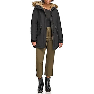 Levi's Women's Lined Hooded Parka Jacket (Regular & Plus Sizes), Black/Tan Faux Fur, X-Large