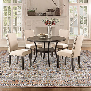 Area Rugs for Living Room Bedroom: 9x12 Rug Machine Washable with Non-Slip Backing Non-Shedding Stain Resistant, Boho Floral Large Carpet for Dining Room Nursery Home Office Indoor (Blue/Brown)