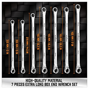 HORUSDY 7-Piece Extra Long Double Box End Wrench Set, CR-V, Less Effort Aviation Wrench Metric 10mm - 24mm