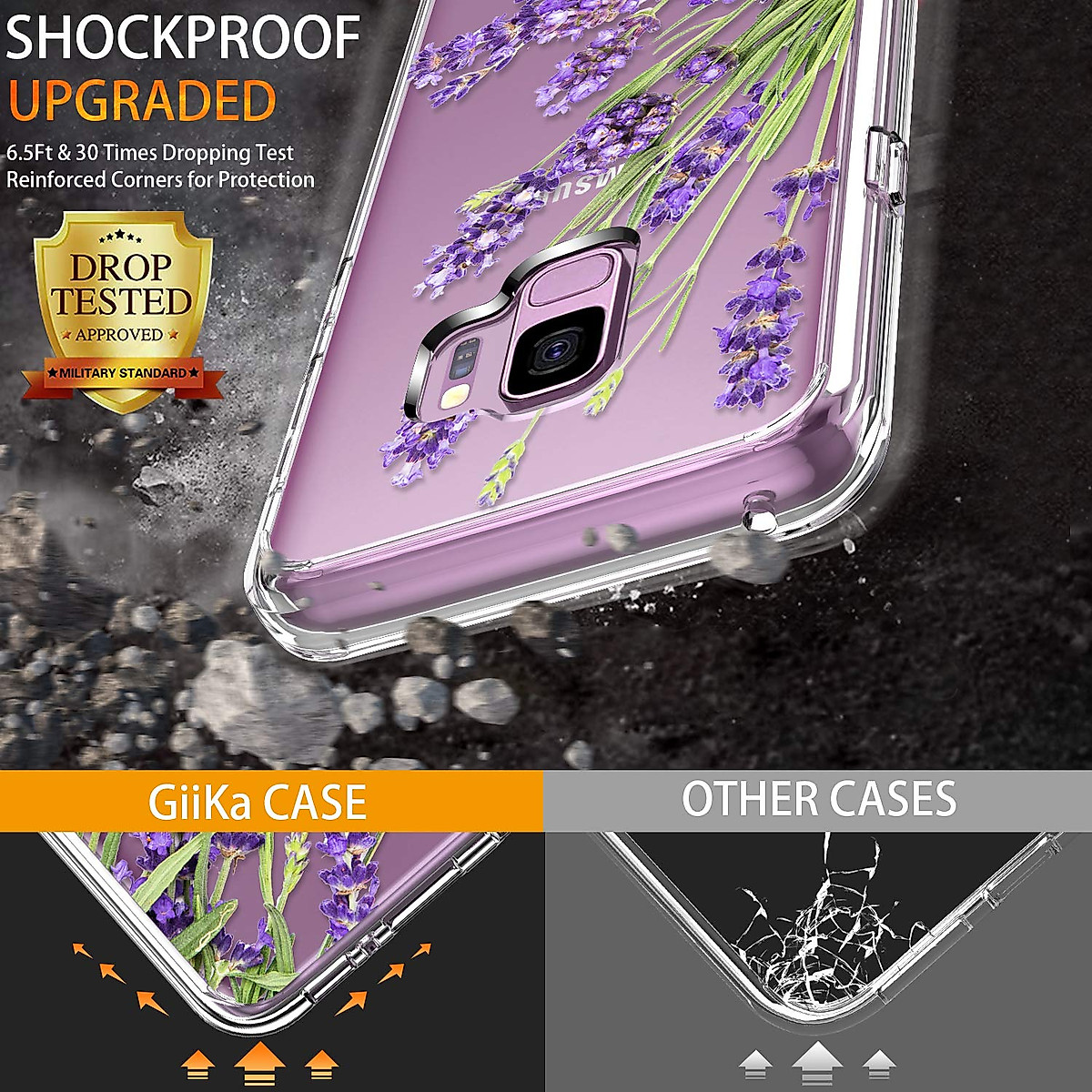 GiiKa Galaxy S9 Case, Clear Heavy Duty Shockproof Girls Women Protective Phone Cover Case for Samsung Galaxy S9, Purple Flowers