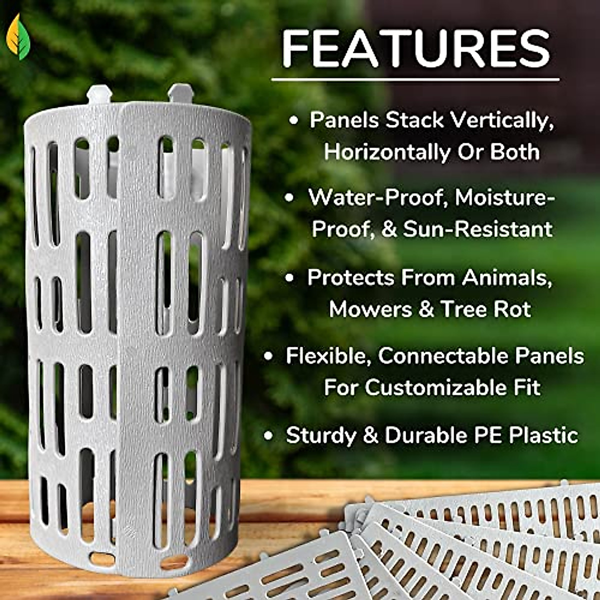 Plantem Tree Trunk Protector (6 Pack) - Durable Tree Guard Panels Protect from Trimmers, Mowers & Sun | Weather-Proof Tree Protectors Interlock for Custom Fit | Grey Color Tree Guards Trunk Protector