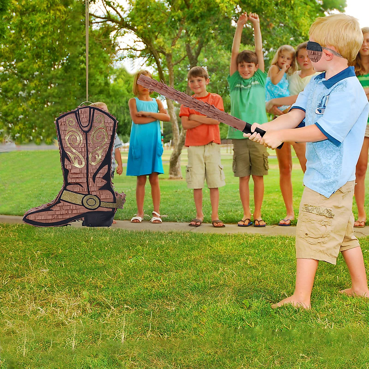 Deekin 3 Pcs Cowboy Boot Piñata Set Cute Western Piñata with Stick Eye Mask Large Piñata for Kids School Sports Bridal Shower Birthday Party Decorations Supplies