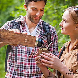 BALIBETOV Complete Yerba Mate Set - Modern Mate Gourd, Thermos, Bombilla and Cleaning Brush Included - All Premium Quality 304 18/8 Stainless Steel (Wood)