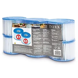 Intex 29011E Type S1 PureSpa Easy Set Pool Spa Hot Tub Filter Replacement Cartridges (Pack of 6), Blue and White