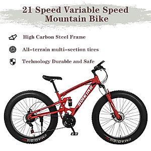 wavsurf Fat Tire Mountain Bike, 26'' 21 Speed Outdoor Snow Beach Hybrid MTB Racing Bikes for Adult Women Men, Lightweight City Commuter Road Cycling, Dual Disc Brakes (B), 94x88x38cm