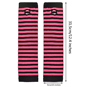 Tongcloud 12 pairs Women Winter Long Fingerless Gloves Knitted Arm Warmer Thin Knit Thumbhole Stretchy Gloves Elbow Length Gloves Thumb Hole Gloves for Women Girls (Color Set 1, 11.8x3.5'')