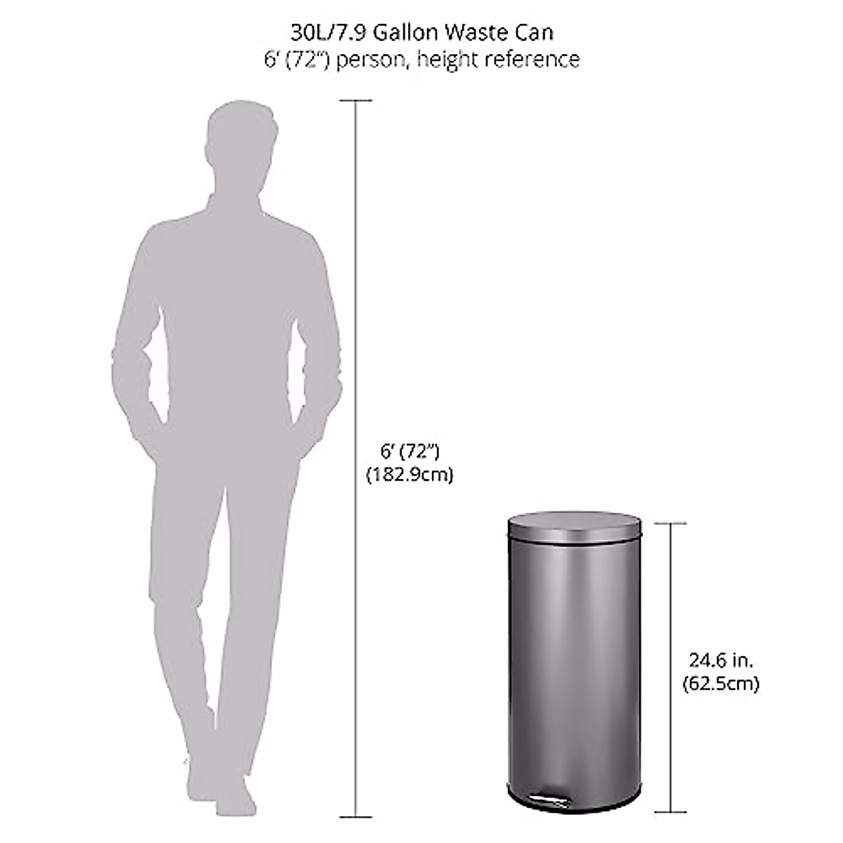 mDesign Tall 30 Liter / 7 Gallon Large Round Metal Lidded Step Trash Can, Thin Compact Garbage Bin with Removable Liner Bucket for Bathroom, Kitchen, Craft Room, Office, Garage - Graphite Gray