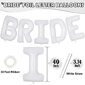 40 Inch White BRIDE Balloons, Giant Bride To Be Balloons, Bride Letter Balloons, Bachelorette Party Balloon, Bridal Photo Booth Bridal Banner for Wedding Bachelorette Party Decorations (White)