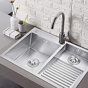 Bathroom Sinks Laundry Pool Balcony Household Stainless Steel Laundry Sink Wash Basin With Washboard Easy To Clean Double Sink Laundry Pool Gift ( Color : B , Size : 60*48*22cm )