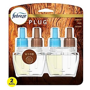 Febreze Origins Fade Defy PLUG Air Freshener & Odor Fighter, Wood, (2) .87 fl. oz. Oil Refills