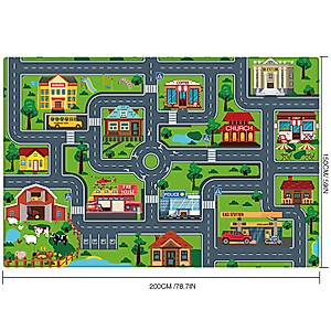 LTKOUGFAM Kids Carpet Playmat, Rug for Playroom, Mat, Kids Play Rugs Town City Road Map Rug, Extra Large Boys, Track Play Rug Bedroom, Living Room, 78.7X 59 Inch