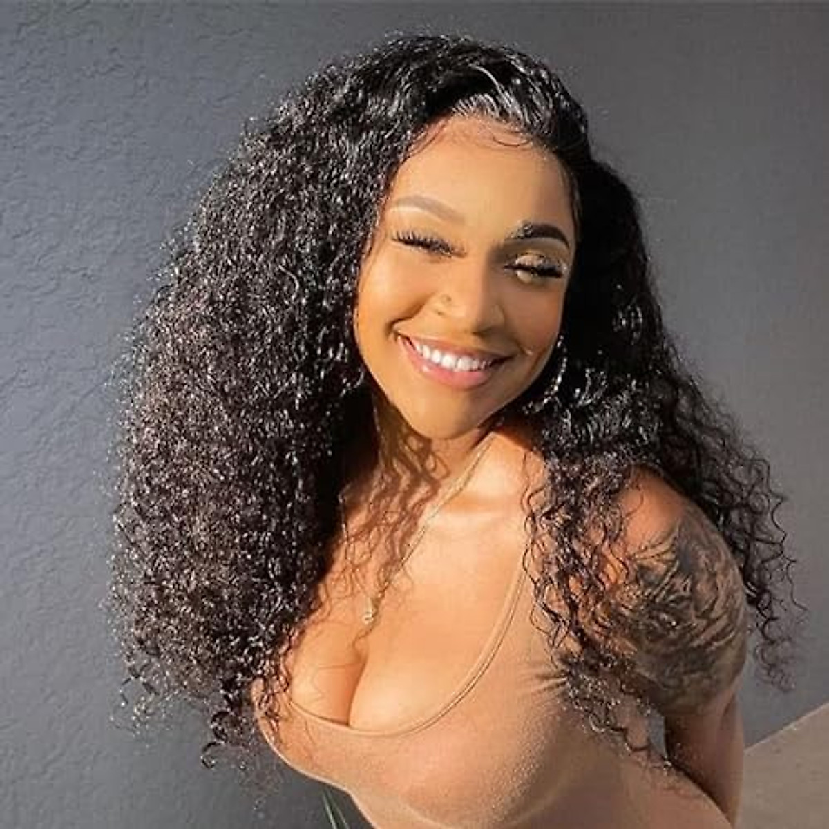 Kiqibeauty V Part Wig Human Hair For Black Women Upgrade U Part Wig Human Hair Kinky Curly Wig 100% Virgin Hair Glueless Wear and Go Wig Minimal Leave Out 200% Density (Kinky Curly, 16 Inch)