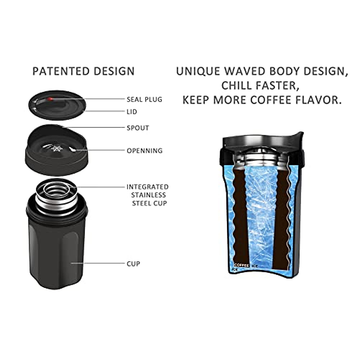 wirsh Iced Coffee Maker, Instant Beverage Chiller ready in One Minute, Wine Chiller with Lid for Wine,Alcohol,Cocktail,Juice,Tea,13 OZ, Patented Design