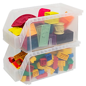 ReadySpace Plastic Containers for Organizing and Storage Bins for Closet, Kitchen, Office, Garage or Pantry Organization, Stackable Bins, Large (14.8" x 8" x 7"), 6-Pack, Clear