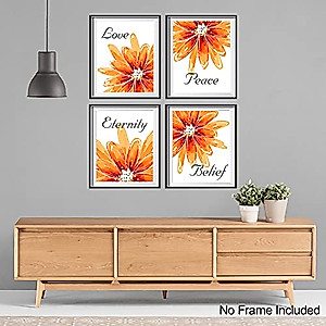Monstake Canvas Wall Art Prints Set of 4 Orange Sunflower Fashion Wall Pictures for Bedroom Decor Inspirational Wall Art Posters for Living Room Bedroom Wall Decor (8"x10" UNFRAMED)