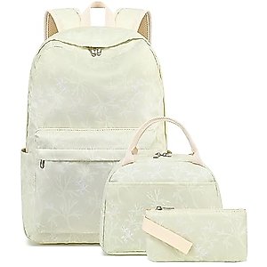 Bluboon Teen Girls School Backpack Kids Bookbag Set with Lunch Box Pencil Case Travel Laptop Backpack Casual Daypacks (Beige)