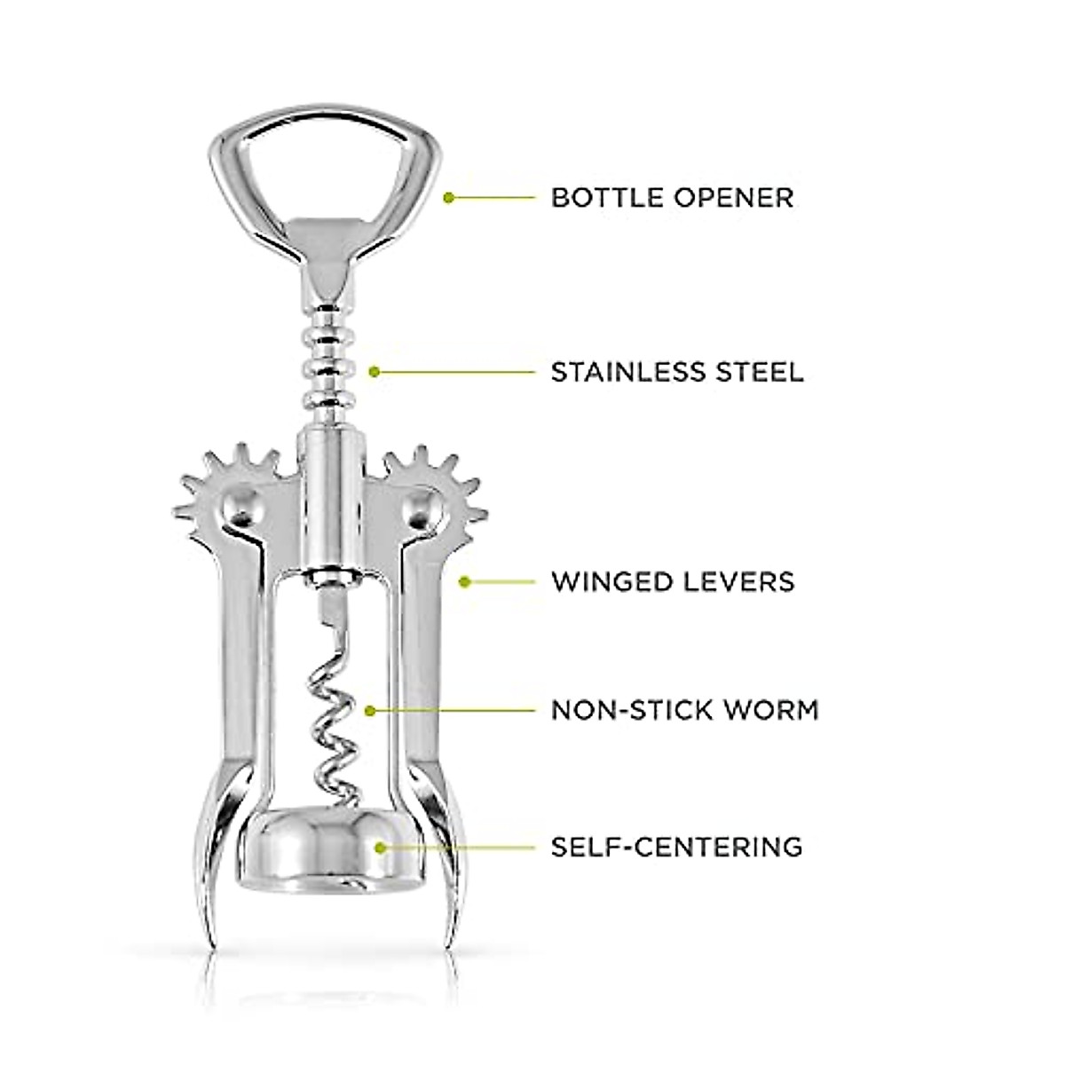 True Soar Winged Corkscrew Wine Opener - Self Centering Worm, Stainless Steel, Manual Wine Bottle Opener, Chrome Silver