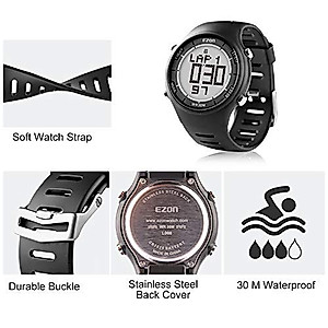 EZON Digital Sport Watch for Outdoor Running with Countdown Timer and Stopwatch Waterproof Mens Black Watch Black L008A11