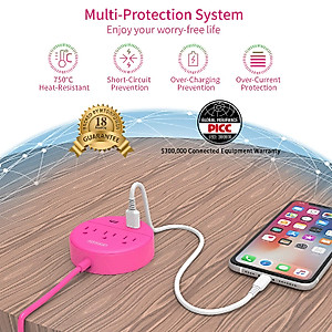 Power Strip with USB - NTONPOWER Travel Power Strip Flat Plug, 10ft Extra Long Extension Cord, 3 Outlets 2 USB Desktop Charging Station, Wall Mount, Compact for Home, Dorm Room, Office and Cruise Ship