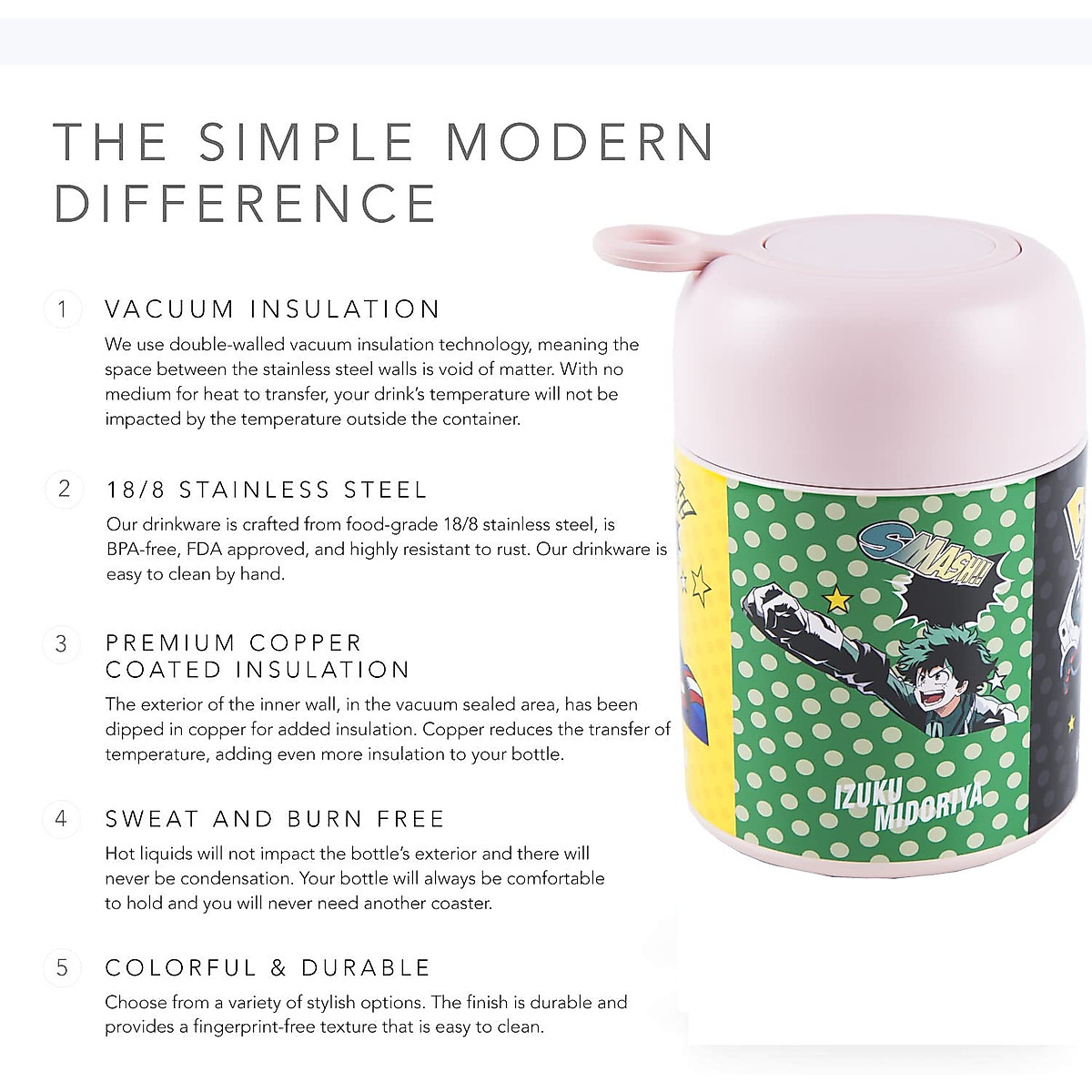 Maxerkeep Japanese Anime todoroki Deku izuku midoriya Bakugo 17oz Vacuum Insulated Soup Flask, Stainless Steel Lunch Container for Hot Food,Food Jar for Toddlers & Kids