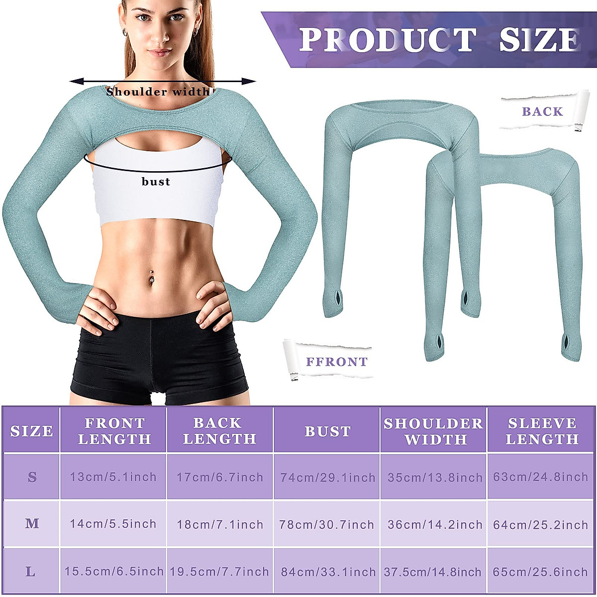 Janmercy 2 Pieces Women's Long Sleeve Crop Tops Cutout Workout Bolero Shrug Ballet Yoga Sports Shrug Casual Cropped Tops(Black and Blue, L)