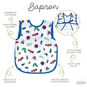 BapronBaby Eric Carle Bug World Bapron - No Neck Tie Safer Bib for Baby & Toddler - Soft Waterproof Stain Resistant - Machine Washable - Sz Baby/Toddler 6m-3T