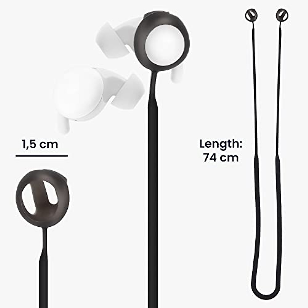 kwmobile Strap Compatible with Google Pixel Buds A Series - Silicone Cord Holder for Wireless Earphones - Black