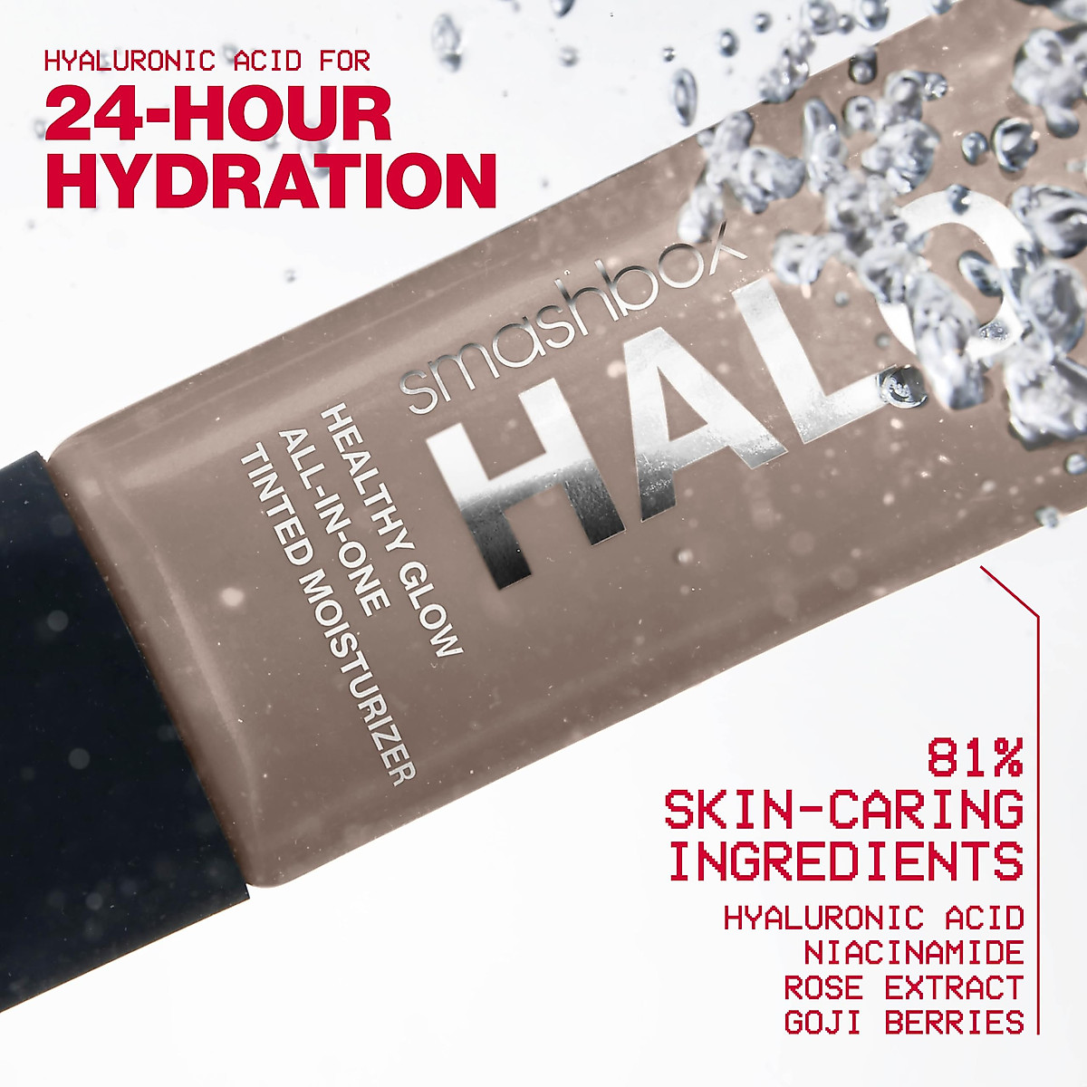 Smashbox Halo Healthy Glow All-In-One Tinted Moisturizer SPF 25 with Hyaluronic Acid, Light to Medium Coverage, Dewy Finish, Oil-free, Sweat and Humidity Resistant, 1.4 fl. oz., Medium