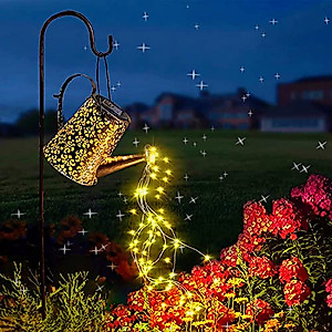 Solar Watering Can Outdoor String Lights Metal Hanging Lantern Waterproof Garden Decorations Outside Yard Porch Lawn Backyard Landscape Pathway Decor