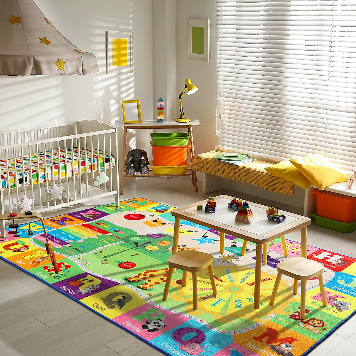B BENRON Kids Rug Cute Playroom Rug with ABC Alphabet Animals Classroom Rug Educational and Fun 4x6 Area Rugs for Baby Toddler Children Learning Girls Boys Bedroom Nursery Rug Washable
