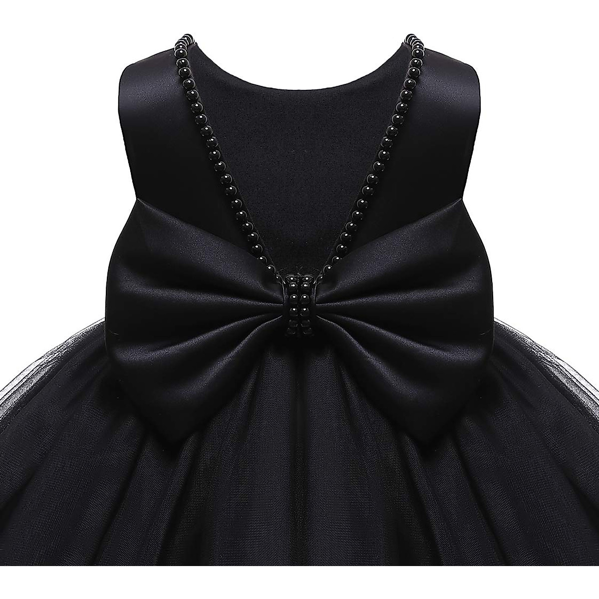 Baby Flower Girl Party Wedding Black Dress, Sleeveless Floor Length Tutu Tulle Dance Gown 12 Months 1st Birthday