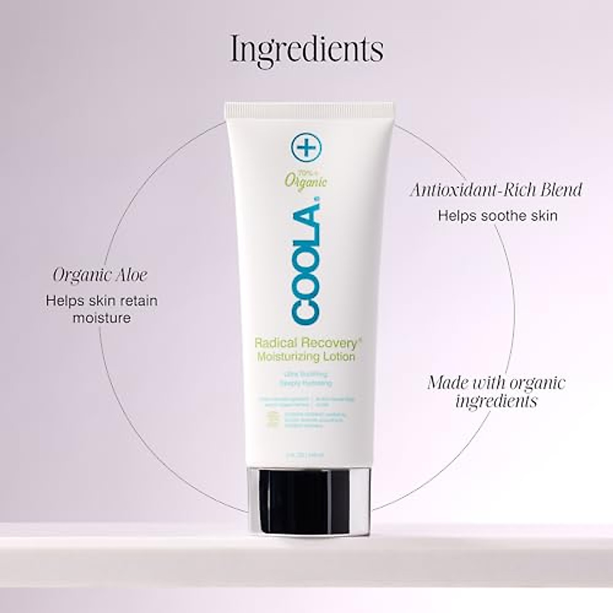 COOLA Organic Radical Recovery After Sun Body Lotion, Includes Aloe Vera, Agave and Lavender Oil for Sunburn Relief, 5 Fl Oz