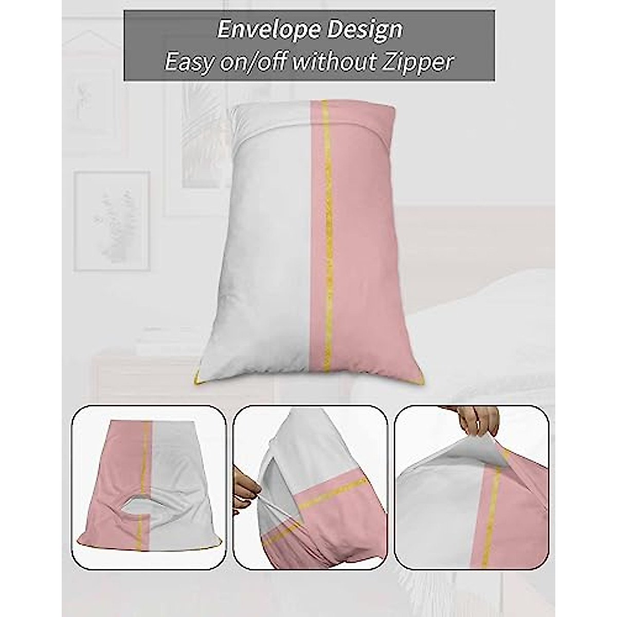 Edwiinsa Pink White Pillow Covers King Standard Set of 2 20x36 Bed Pillow, Luxury Yellow Lace Modern Abstract Art Aesthetics Plush Soft Comfort for Hair/Skin Cooling Pillowcases with Envelop Closure