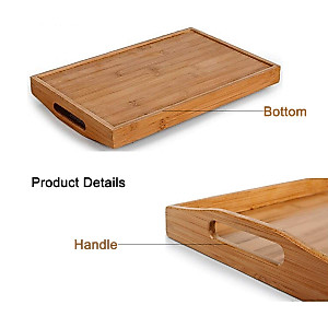 Kework Bamboo Serving Tray with Handles, Tabletop Coffee Tray, Countertop Breakfast Tray, Desktop Tea Tray, Serving Tray Storage Container for Breakfast Coffee Tea Fruit, 12.4 x 7.2 x 1.1 Inch