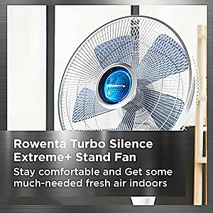Rowenta Turbo Silence Standing Floor Fan with Remote 53 Inches Ultra Quiet Fan Oscillating, Portable, 5 Speeds, Indoor, Refresh Up to 23-Feet VU5870