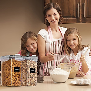 HOHAOO Cereal Storage Containers,Set of 4 4L Plastic Food Storage Box Cereal Dispenser Food Grade Durable Airtight Cereal Container with Lids,Pen and 24 Labels for Kitchen Storage & Organization