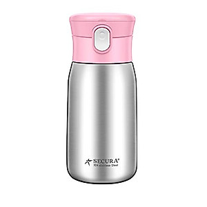 Secura Vacuum Insulated Stainless Steel Straw Water Bottle with Handle, 350ml 12oz, Pink