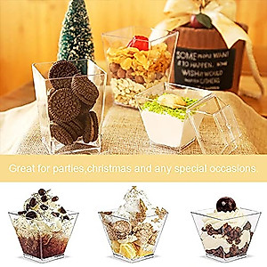 50 Pack 3.5 Oz Plastic Mini Dessert Cups,Square Clear Parfait Cups for Chocolate Desserts, Appetizers,Dessert Samplers,Dessert Shot Glasses & More