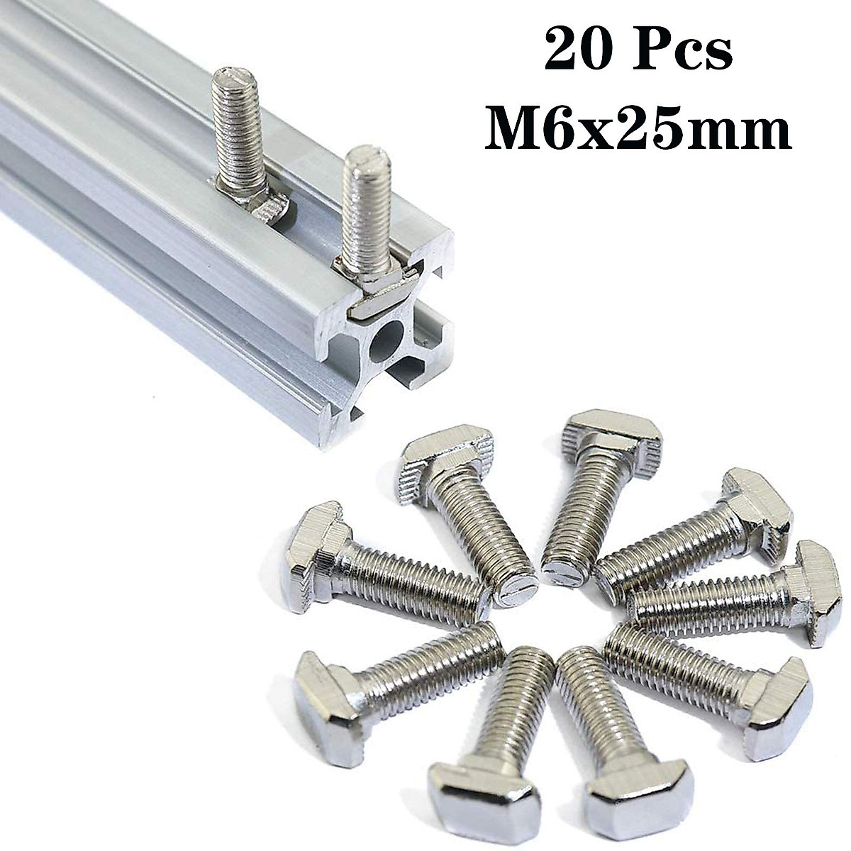 20 Pcs M6 x 25mm Thread T Slot Drop-in Bolt T-Bolt Hammer Head Bolt T Screw Stud for 3030 Series Standard 8mm T-Slot Aluminum Extrusion Profile (3030 Series)